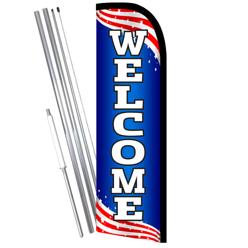 Welcome (Patriotic) Premium Windless Feather Flag Bundle (11.5' Tall ...