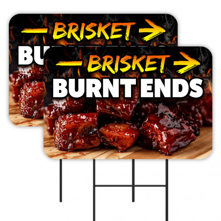 Brisket Burnt Ends 2 Pack Double-Sided Yard Signs 16" x 24" with Metal ...