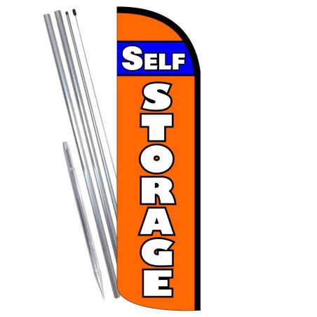 SELF STORAGE (Orange/Blue) Premium Windless Feather Flag Bundle ...