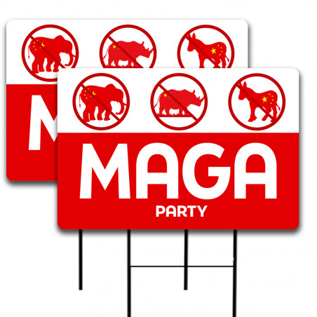 MAGA Party 2 Pack Double-Sided Yard Signs 16" x 24" with Metal Stakes ...
