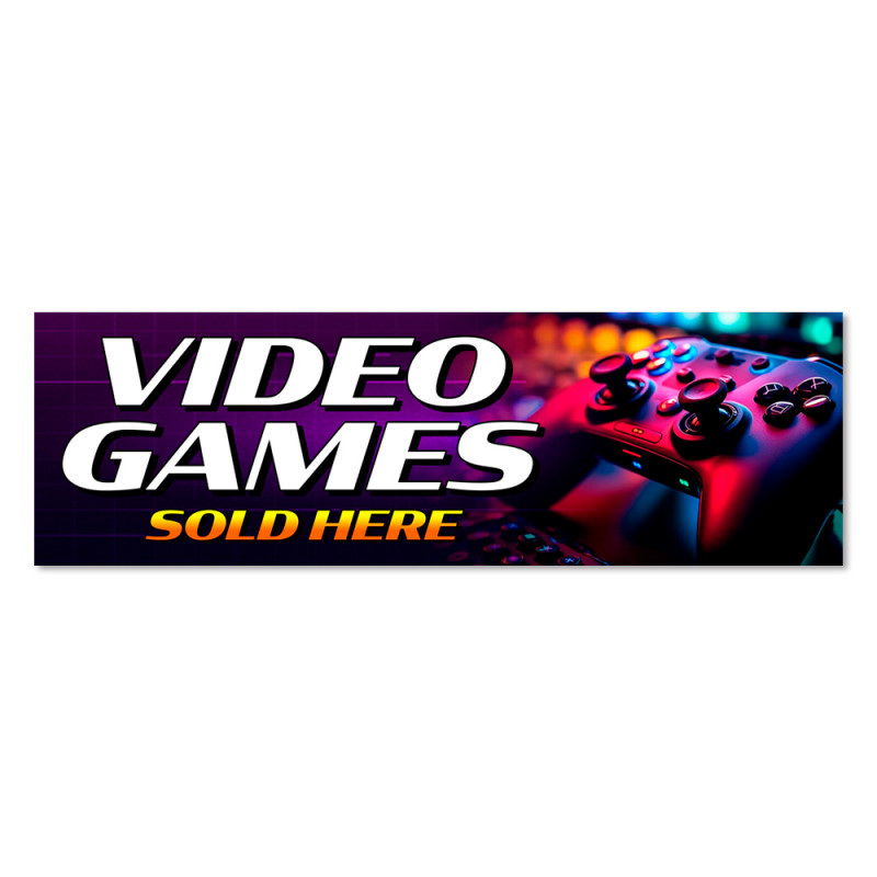 Video Games Vinyl Banner 5 Feet Wide by 2 Feet Tall