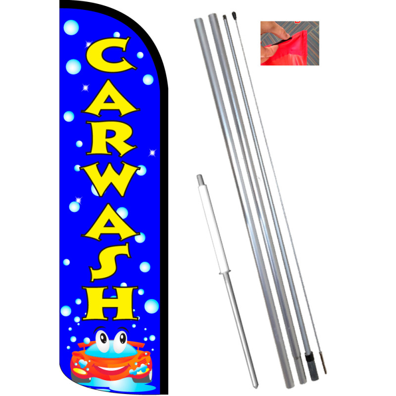 CAR WASH (Blue/Bubbles) Windless Feather Flag Bundle (11.5' Tall Flag ...