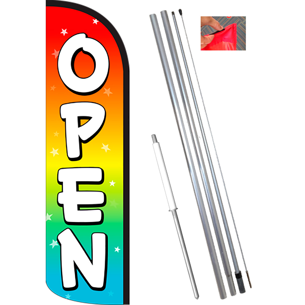 Open (Five Color) Windless Feather Flag Bundle (Complete Kit) OR ...