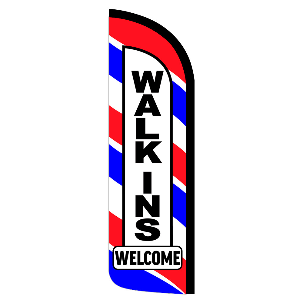 Walk Ins Welcome - Barber Shop Premium Windless Feather Flag Bundle ...