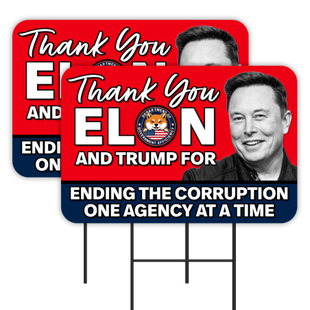 Thank You Elon And Trump - DOGE 2 Pack Double-Sided Yard Signs 16" x 24 ...