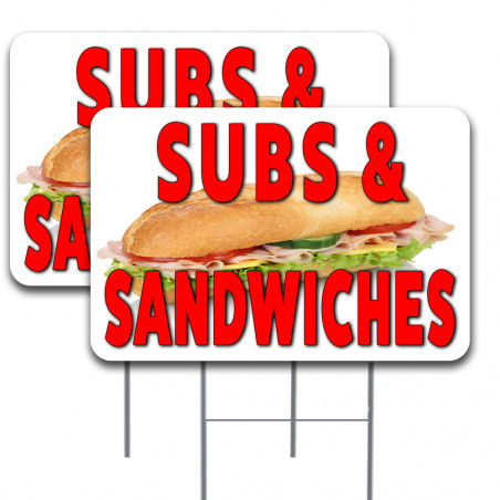 Subs & Sandwiches 2 Pack Yard Sign 16" x 24" - Double-Sided Print, with ...