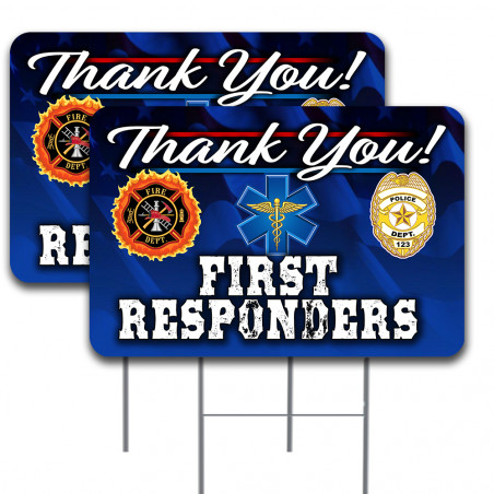 2 Pack Thank You First Responders Yard Sign 16" x 24" - Double-Sided ...