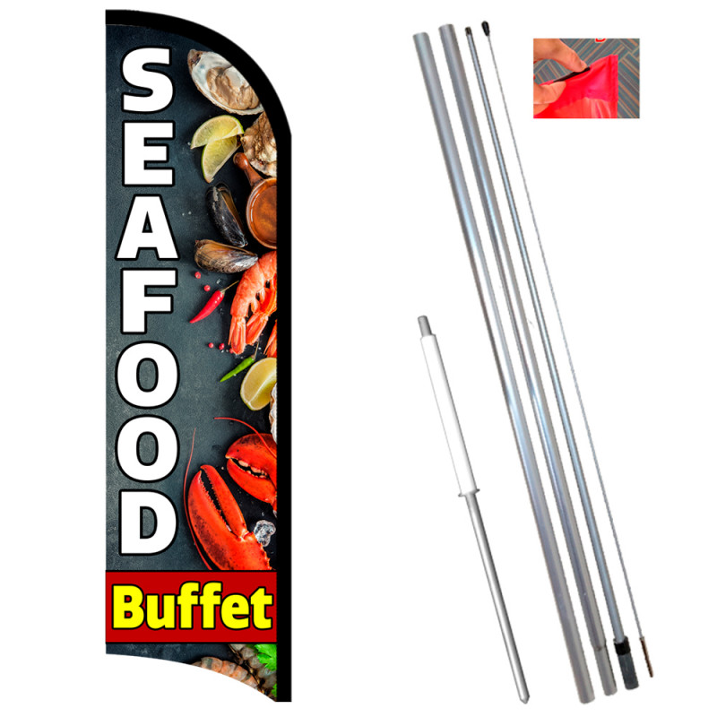 Seafood Buffet Premium Windless Feather Flag Bundle (11.5' Tall Flag ...