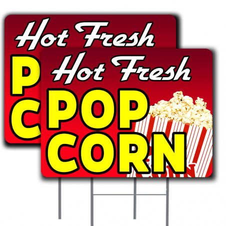 2 Pack Popcorn Yard Sign 16" x 24" - Double-Sided Print, with Metal ...