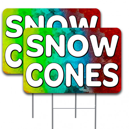 2 Pack Snow Cones Yard Sign 16" x 24" - Double-Sided Print, with Metal ...
