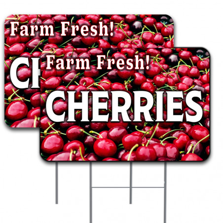 2 Pack Fresh Cherries Yard Sign 16" x 24" - Double-Sided Print, with ...