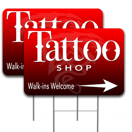 2 Pack Tattoo Shop (Arrow) Yard Sign 16" x 24" - Double-Sided Print ...